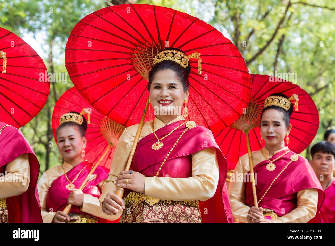 traditional dresst thai people at the Loy Krathong Festival in the ...