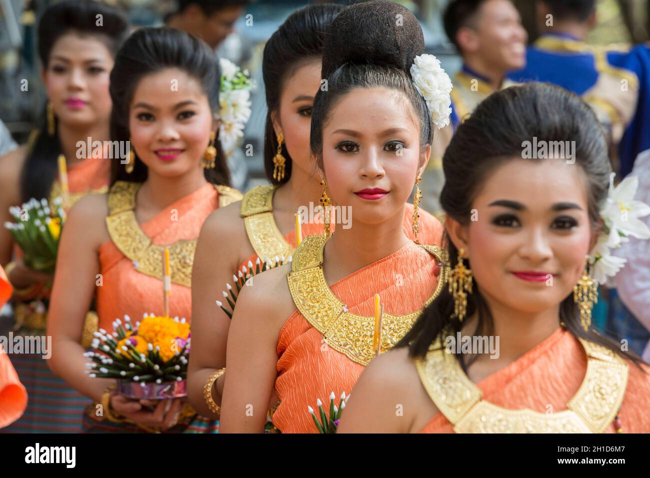 traditional dresst thai people at the Loy Krathong Festival in the ...