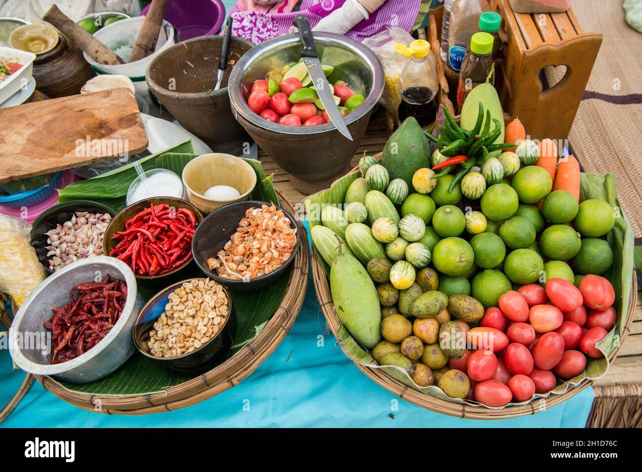 a Thai food market street at the Loy Krathong festival at the ...