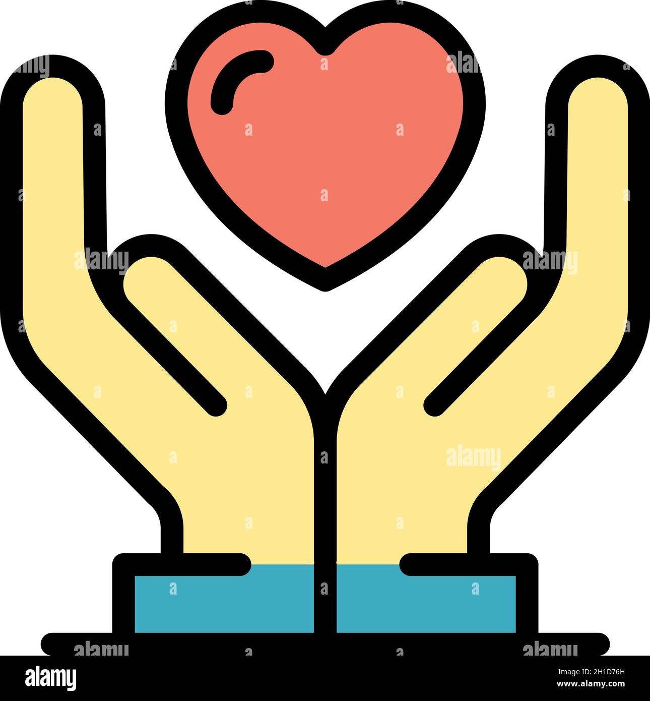 Hands keep heart icon. Outline hands keep heart vector icon color flat ...