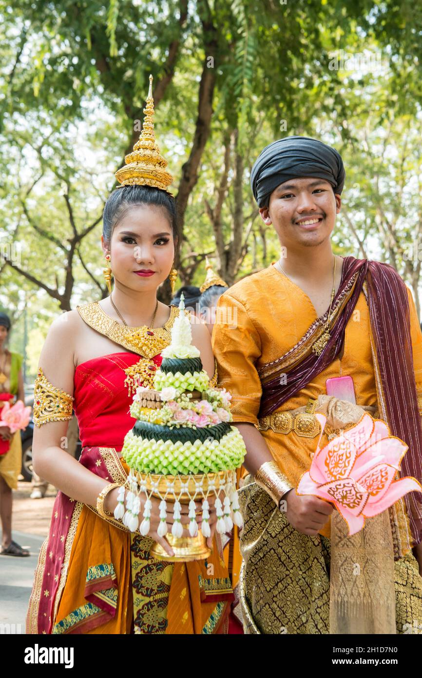 traditional dresst thai people at the Loy Krathong Festival in the ...