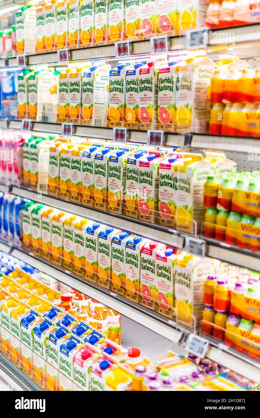 SINGAPORE - MAR 3, 2020: Juice boxes and cold drinks put up for sale in ...