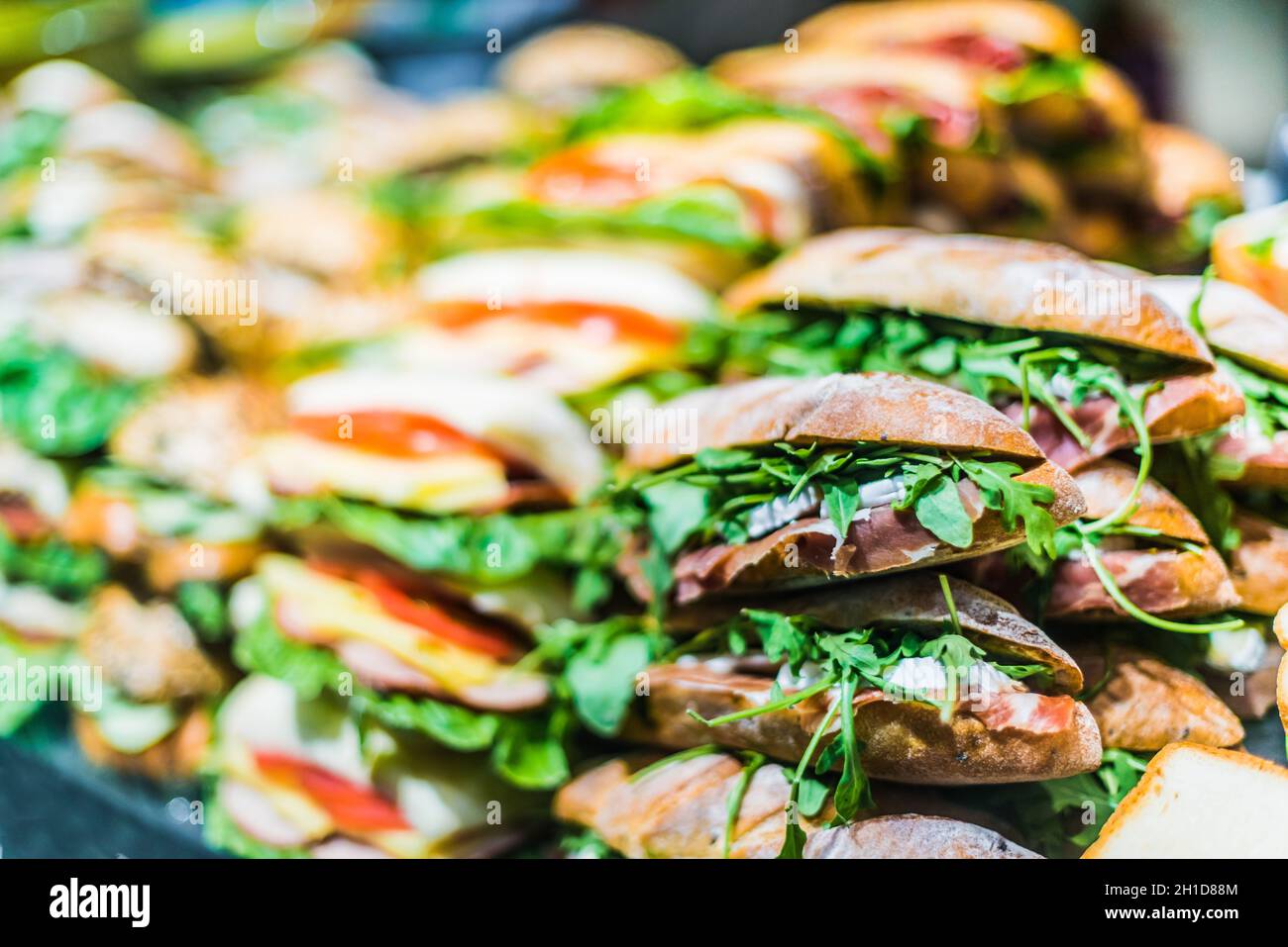 Freshly prepared sandwiches sold in fast food restaurant Stock Photo ...