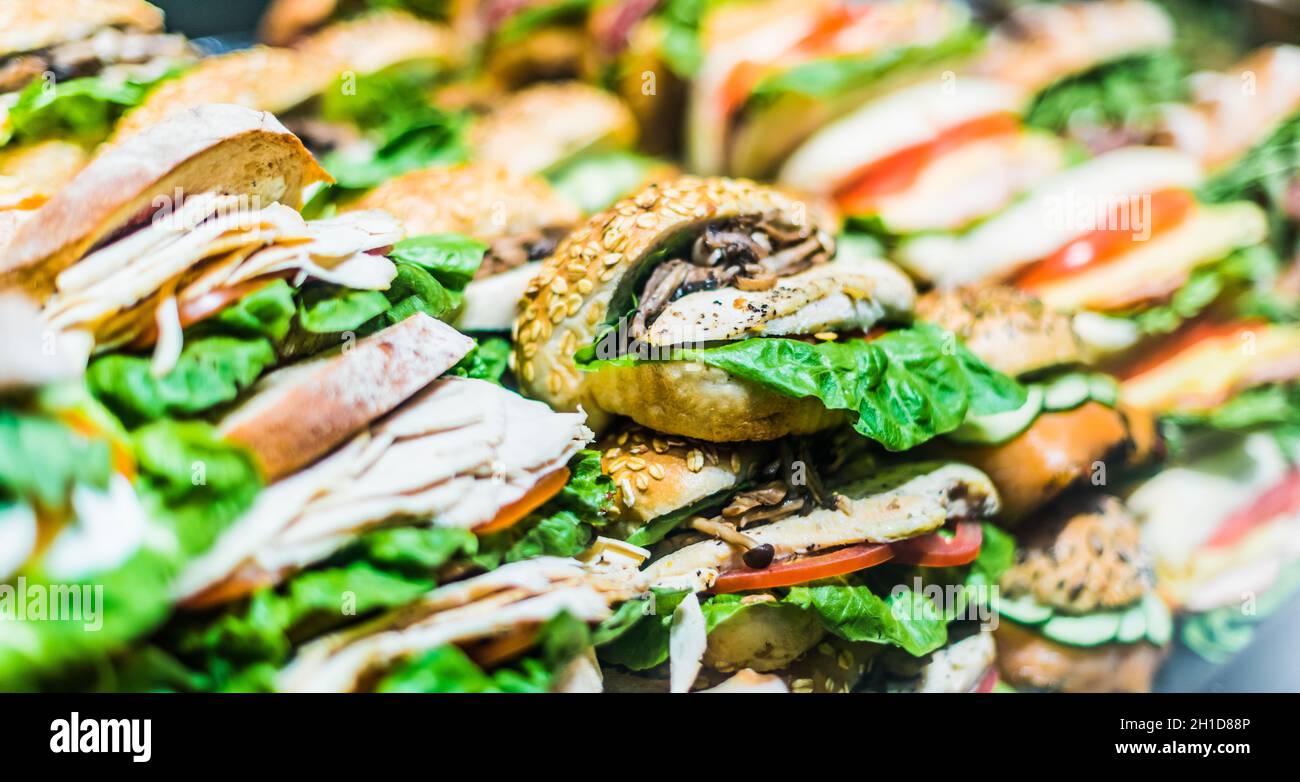 Freshly prepared sandwiches sold in fast food restaurant Stock Photo ...