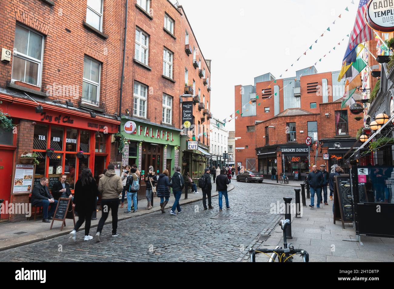 Dublin, Ireland - February 16, 2019: Temple Bar District - street ...