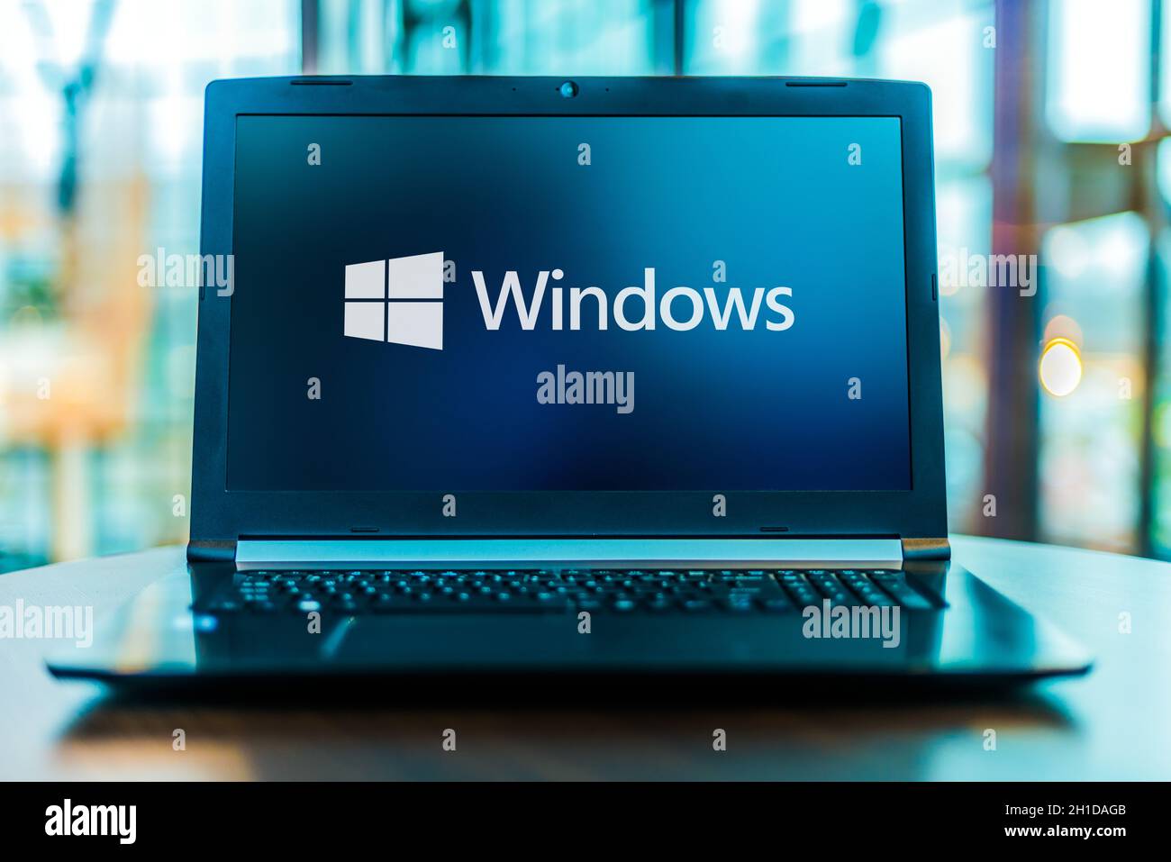 POZNAN, POL - MAR 24, 2020: Laptop computer displaying logo of Windows ...