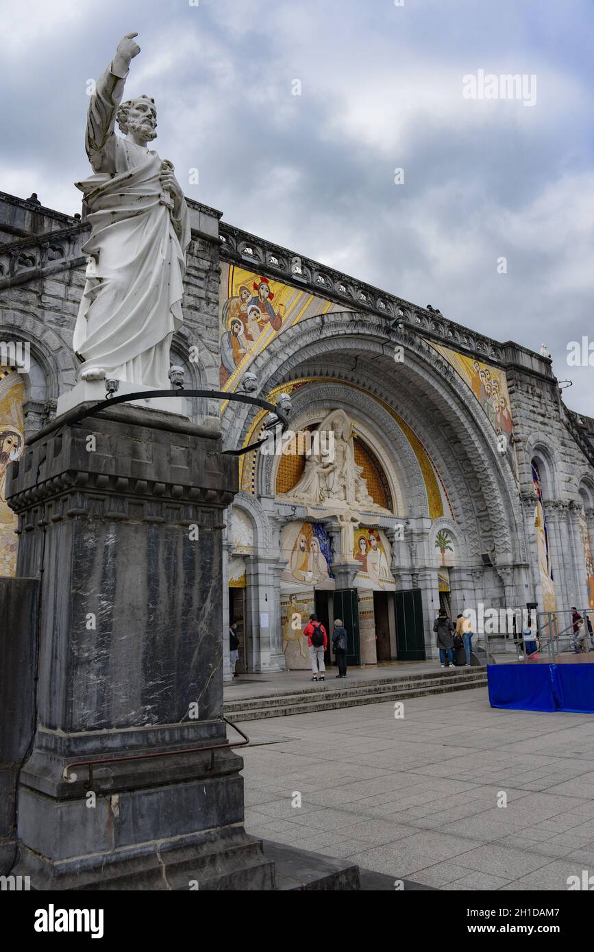 Lourdes, France - 9 Oct, 2021: Religious artwork and mosaics at the ...