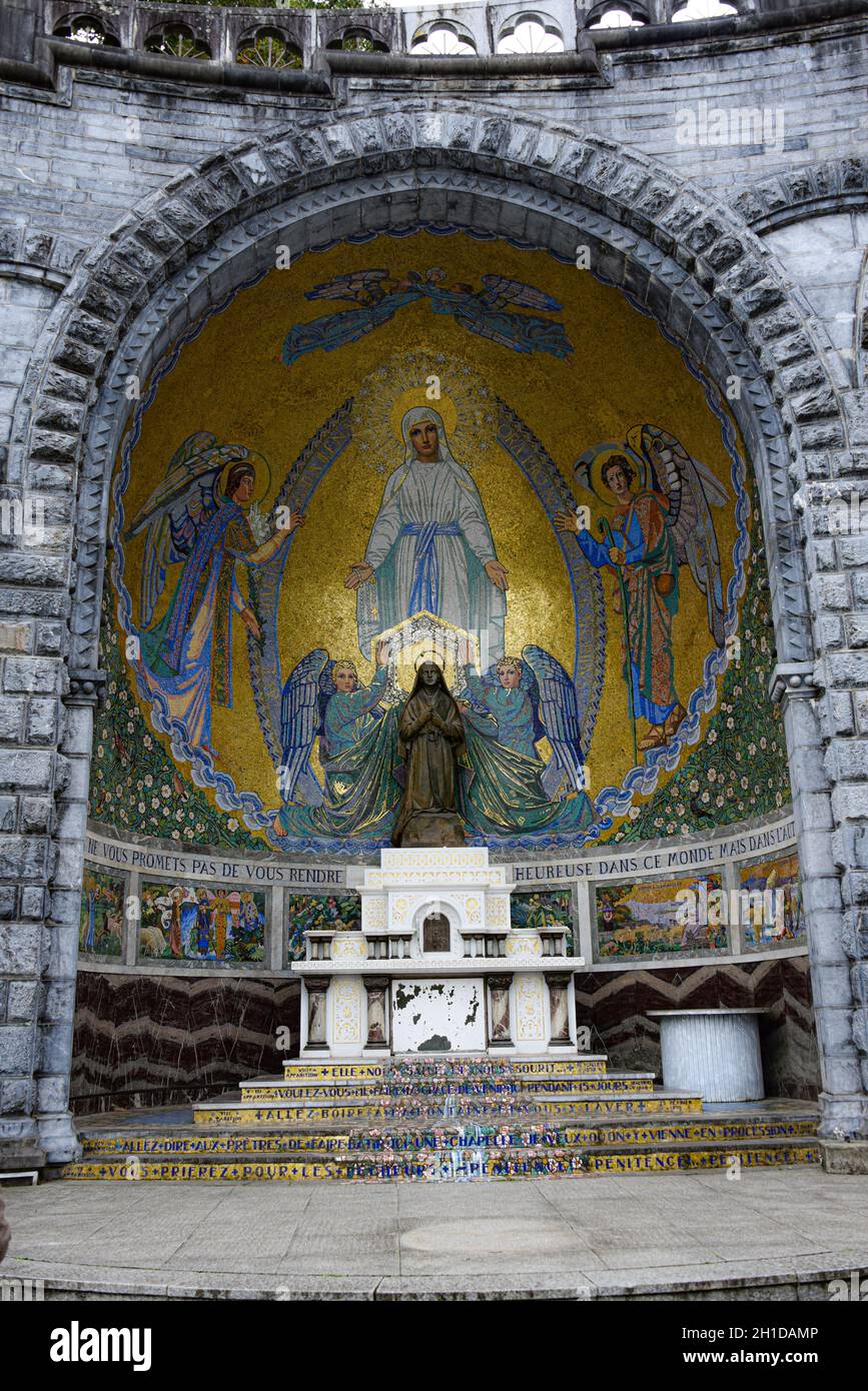 Lourdes, France - 9 Oct, 2021: Religious artwork and mosaics at the ...