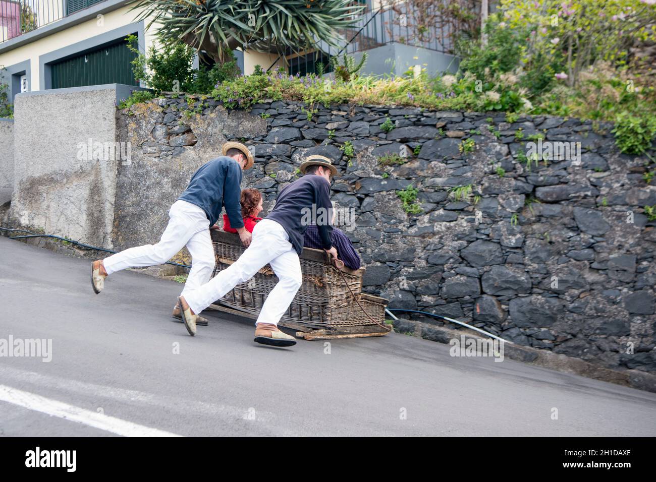 a traditional Monte sledge on the way from Monte to Funchal the city ...