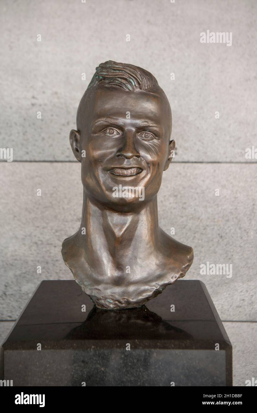 a statue of soccer player Cristiano Ronaldo of Portugal at the Airport ...