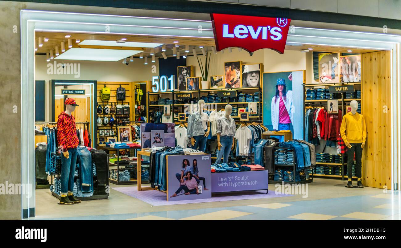 SINGAPORE - MAR 5, 2020: Front entrance to Levis store in Singapore ...