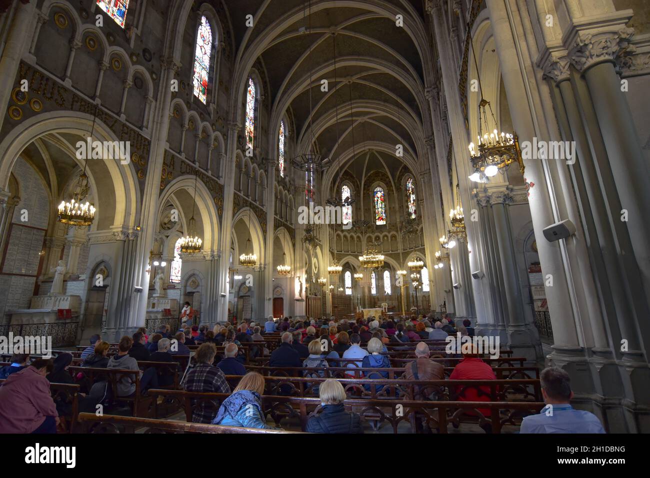 Lourdes, France - 9 Oct 2021: Mass service at the Chapel of the ...