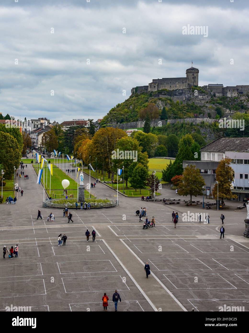 Lourdes, France - 9 Oct 2021: The Chateau Fort de Lourdes overlooking ...