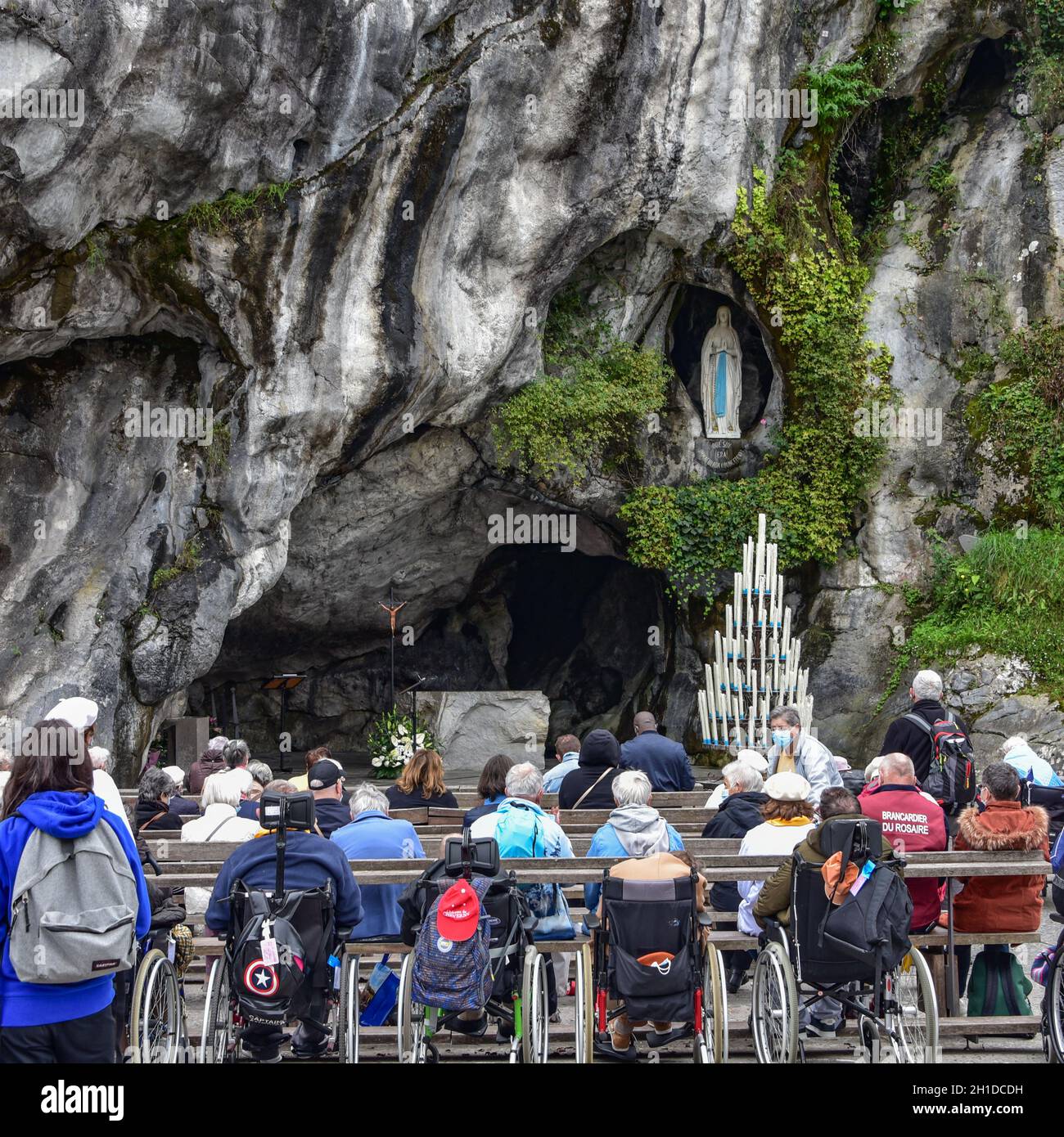 Lourdes, France - 9 Oct 2021: Catholic Pilgirms attend a mass services ...