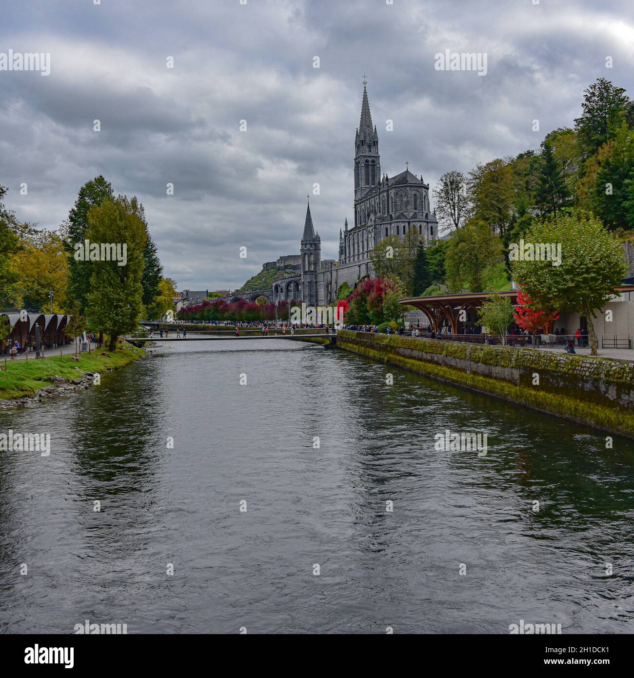 Lourdes, France - 9 Oct 2021: Views of the Rosary Basilica Church from ...