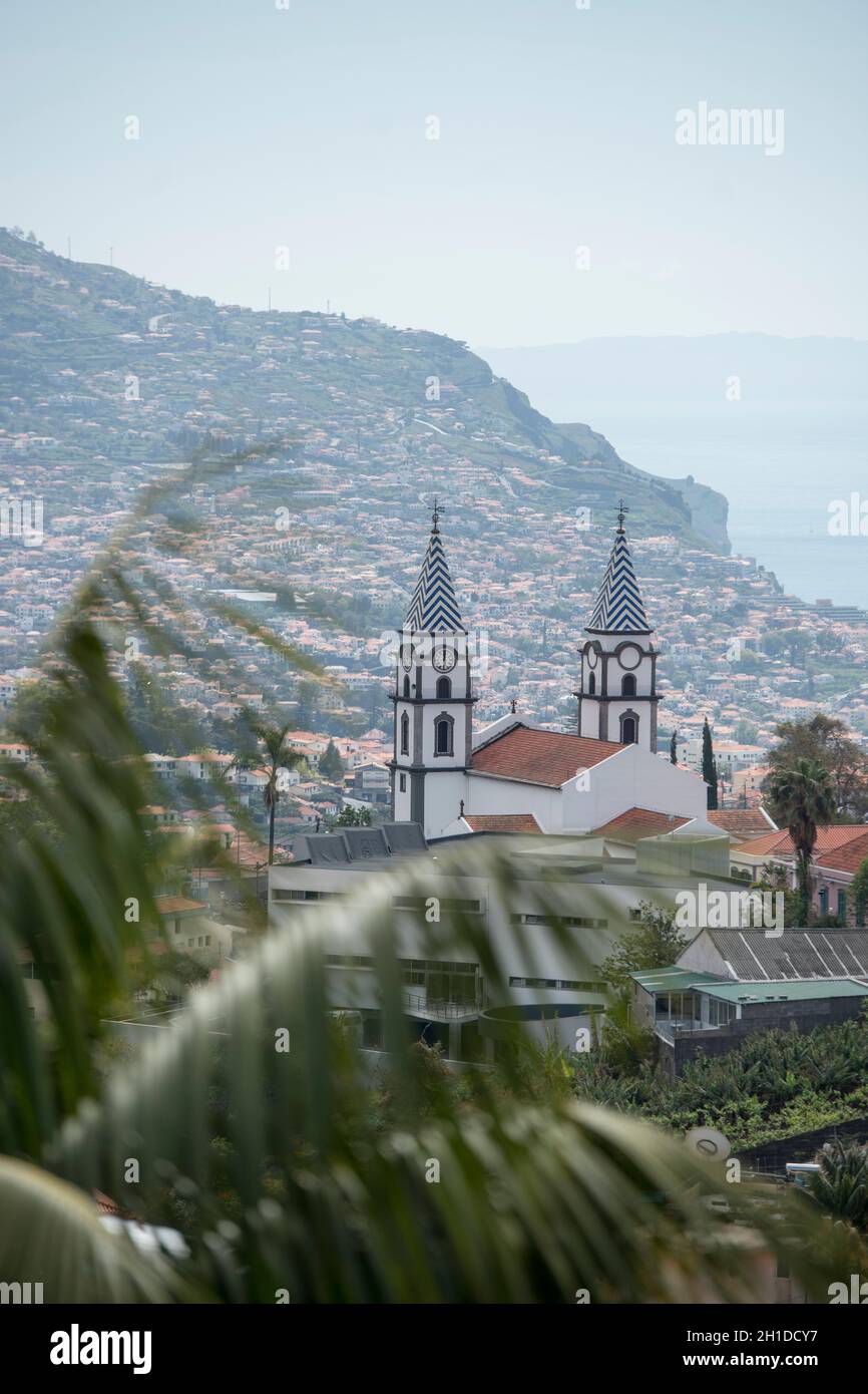 the city centre of Funchal at night on the Island Madeira of Portugal ...