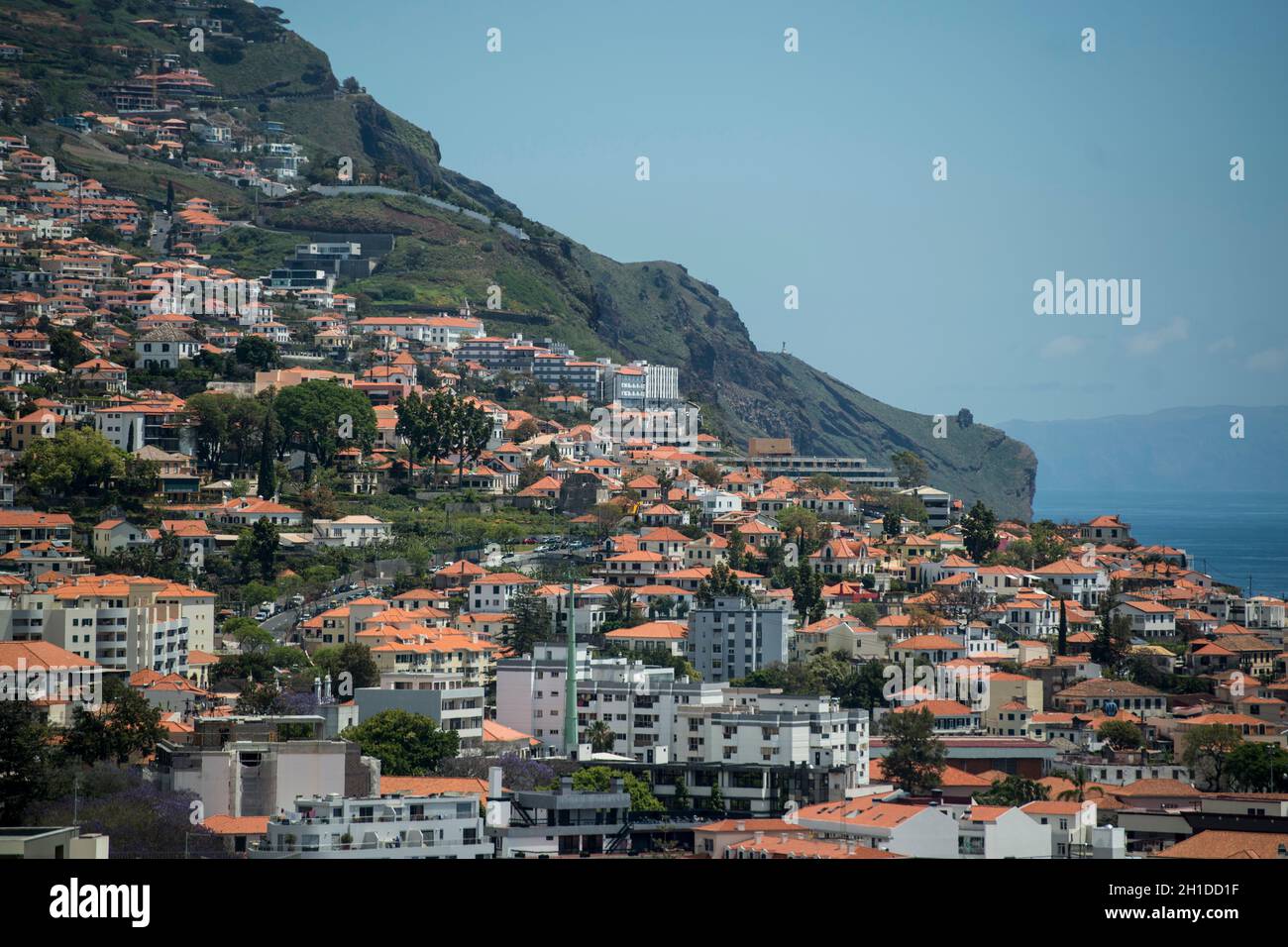 the city centre of Funchal at night on the Island Madeira of Portugal ...