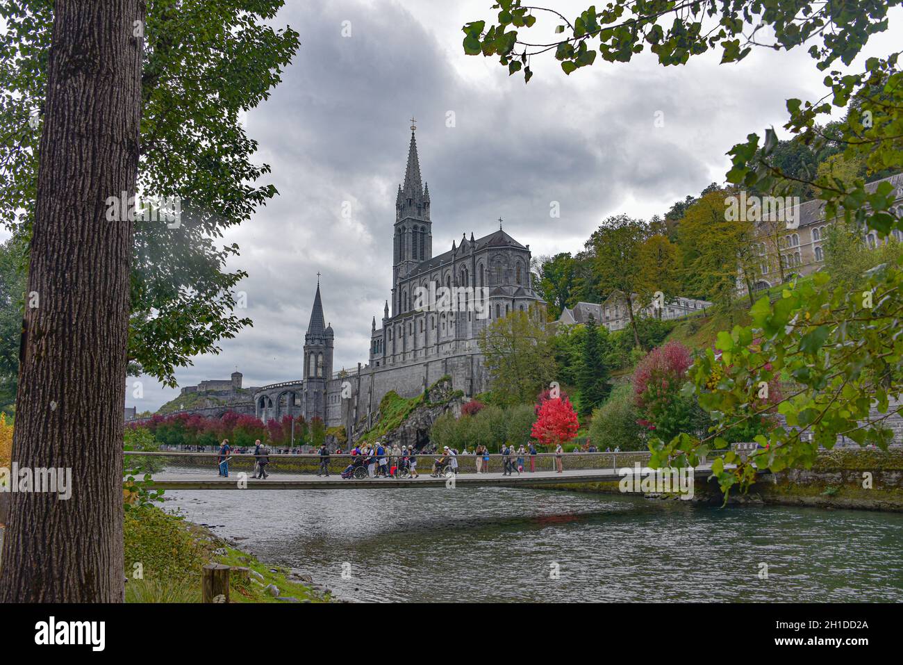 Lourdes, France - 9 Oct 2021: Views of the Rosary Basilica Church from ...