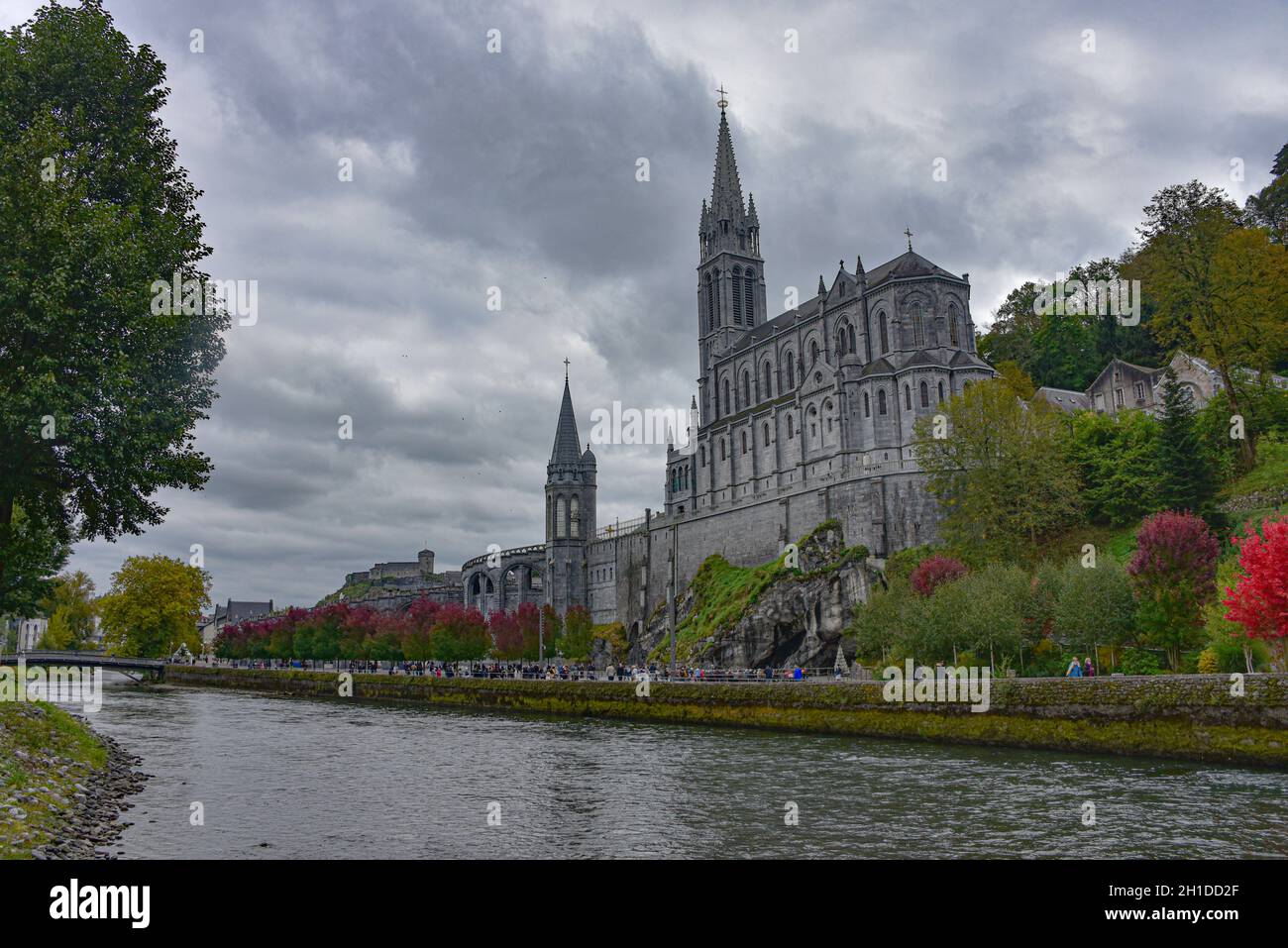 Lourdes, France - 9 Oct 2021: Views of the Rosary Basilica Church from ...