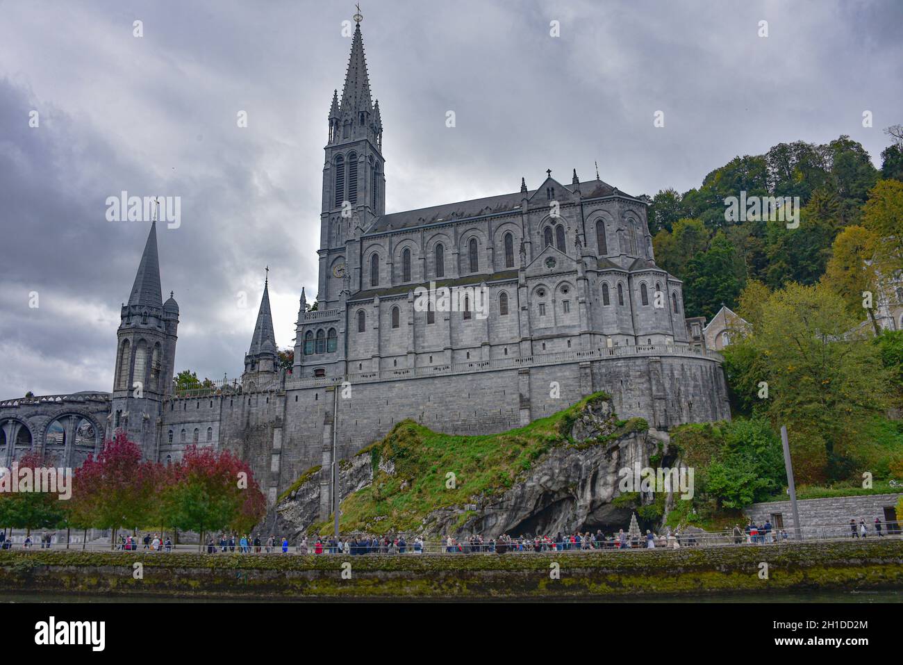 Lourdes, France - 9 Oct 2021: Views of the Rosary Basilica Church from ...