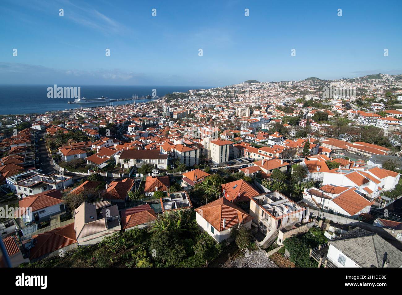 the city centre of Funchal at night on the Island Madeira of Portugal ...