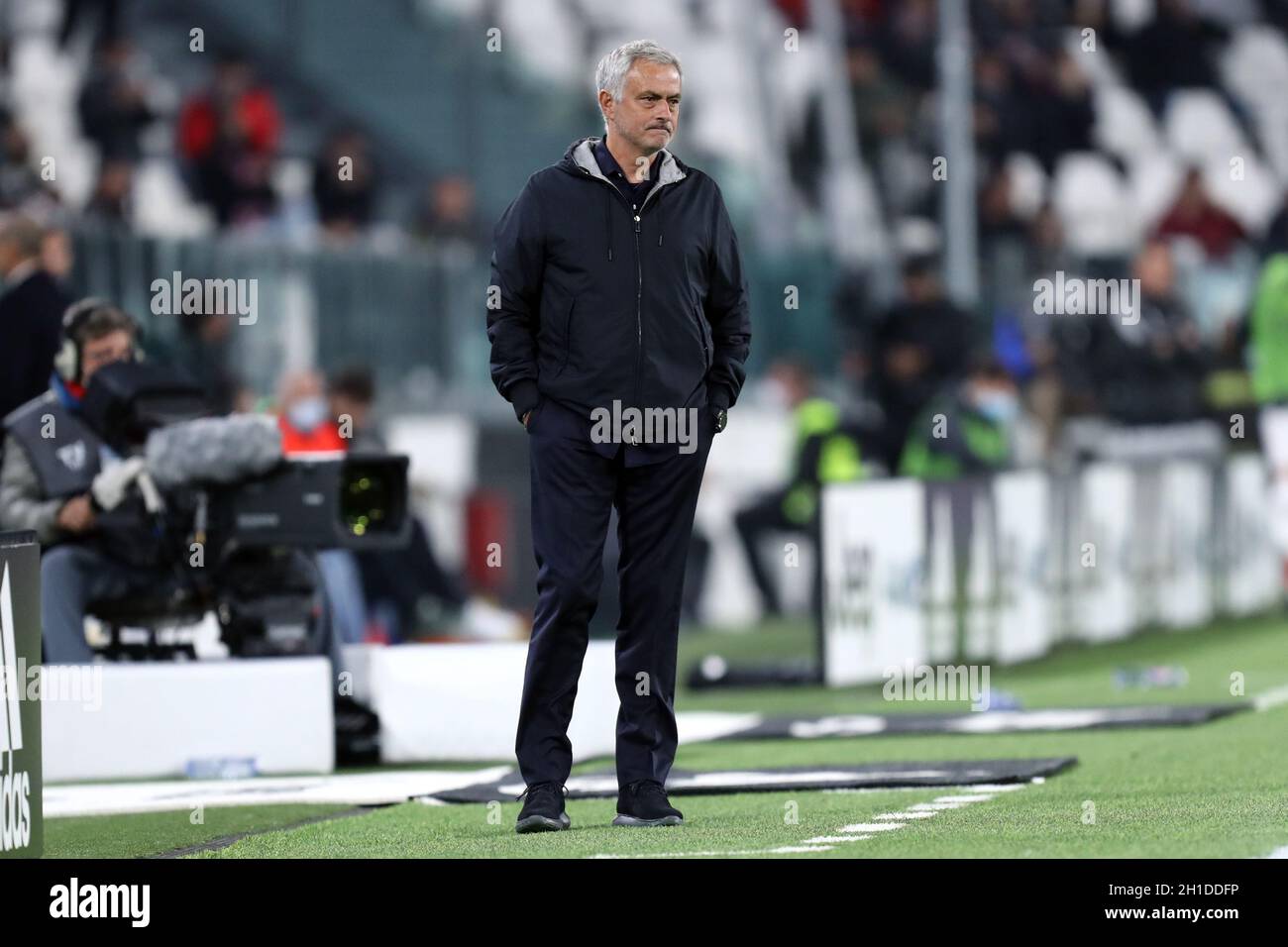 Jose Mourinho, head coach of As Roma looks on during the Serie A match ...