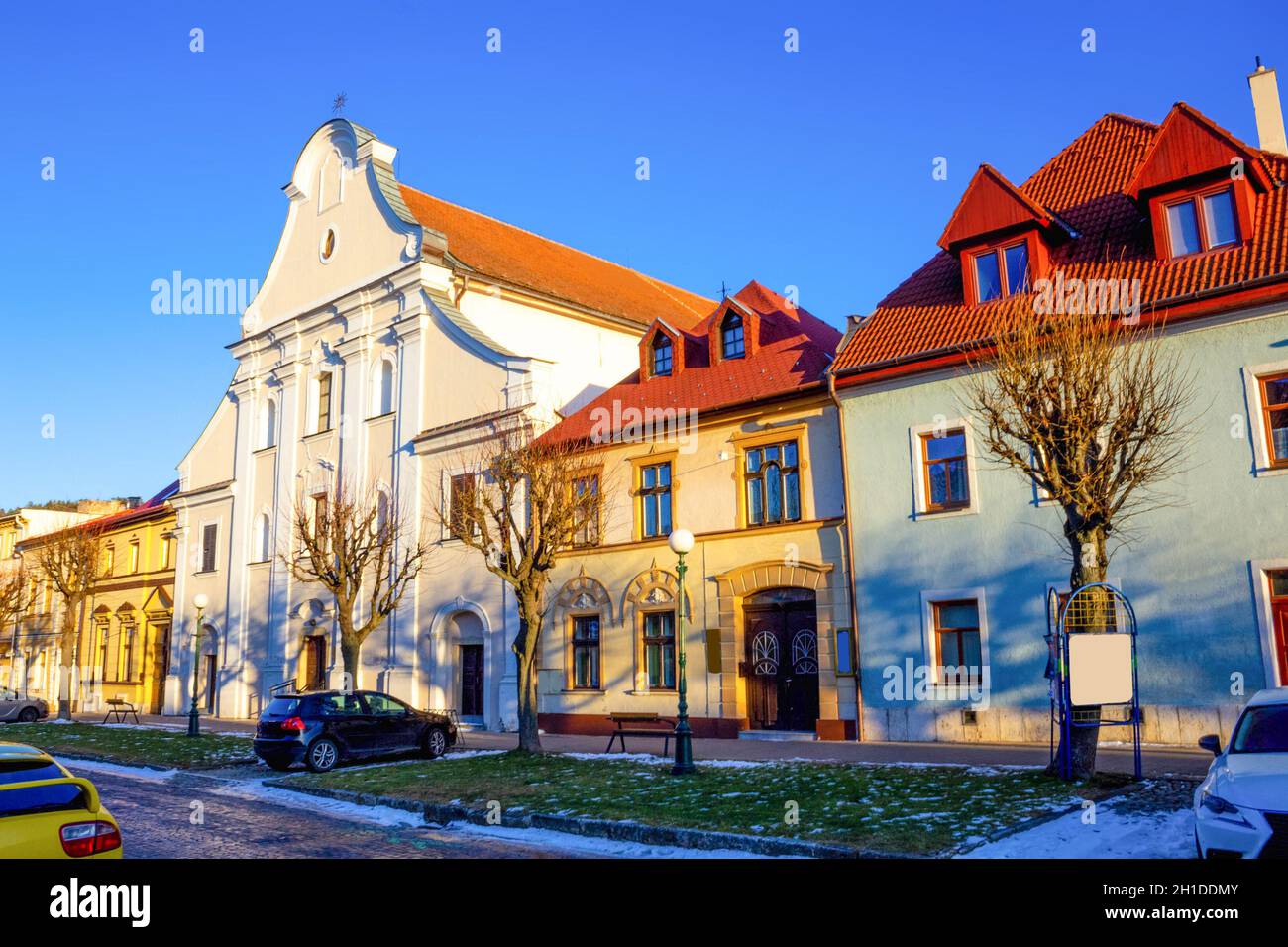 Colourful houses on the Main street of Kezmarok, Slovakia, a small town ...