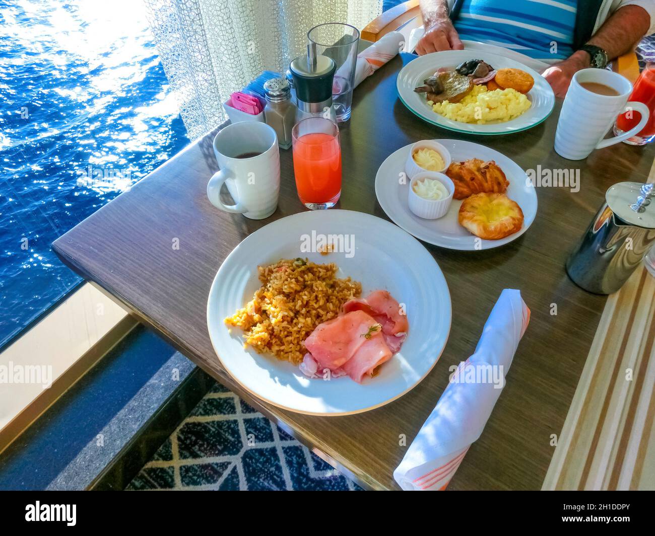 Dining Room Buffet aboard the abstract luxury cruise ship. breakfast ...