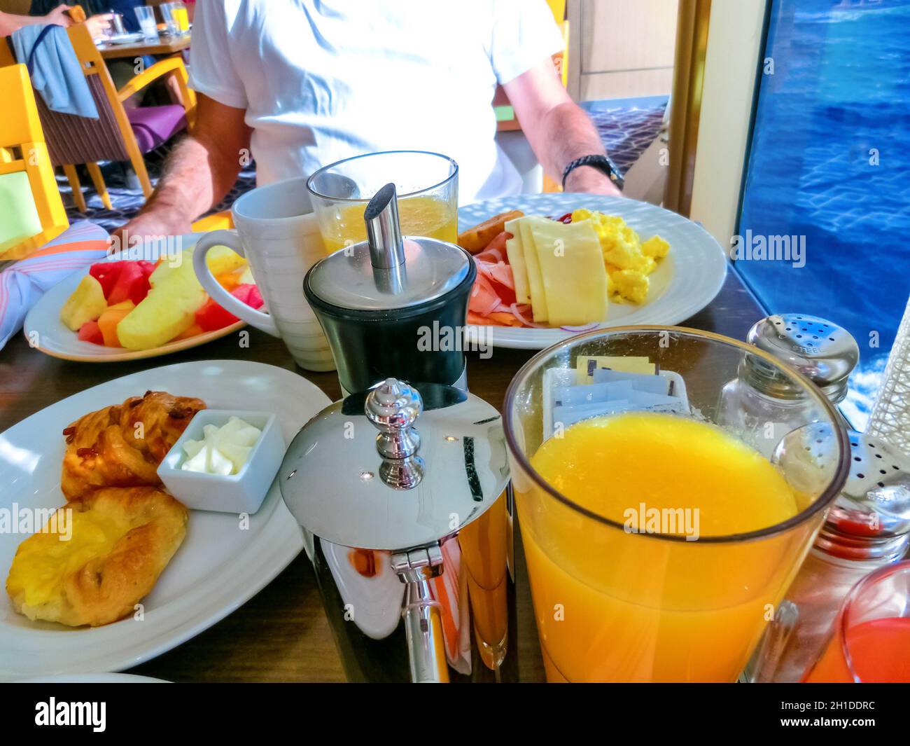 Dining Room Buffet aboard the abstract luxury cruise ship. breakfast ...