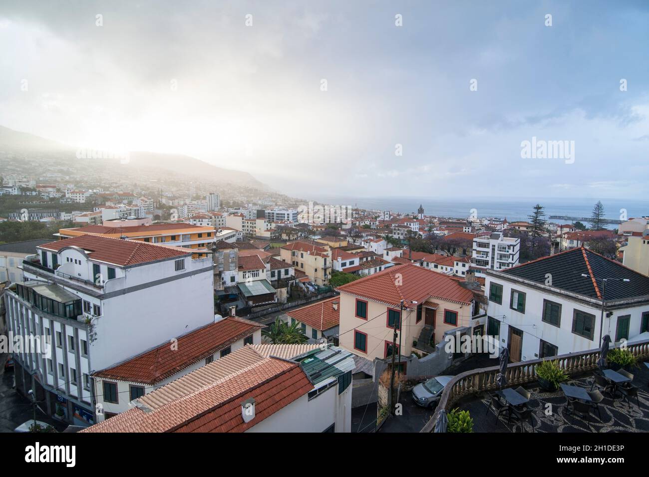 the city centre of Funchal at night on the Island Madeira of Portugal ...