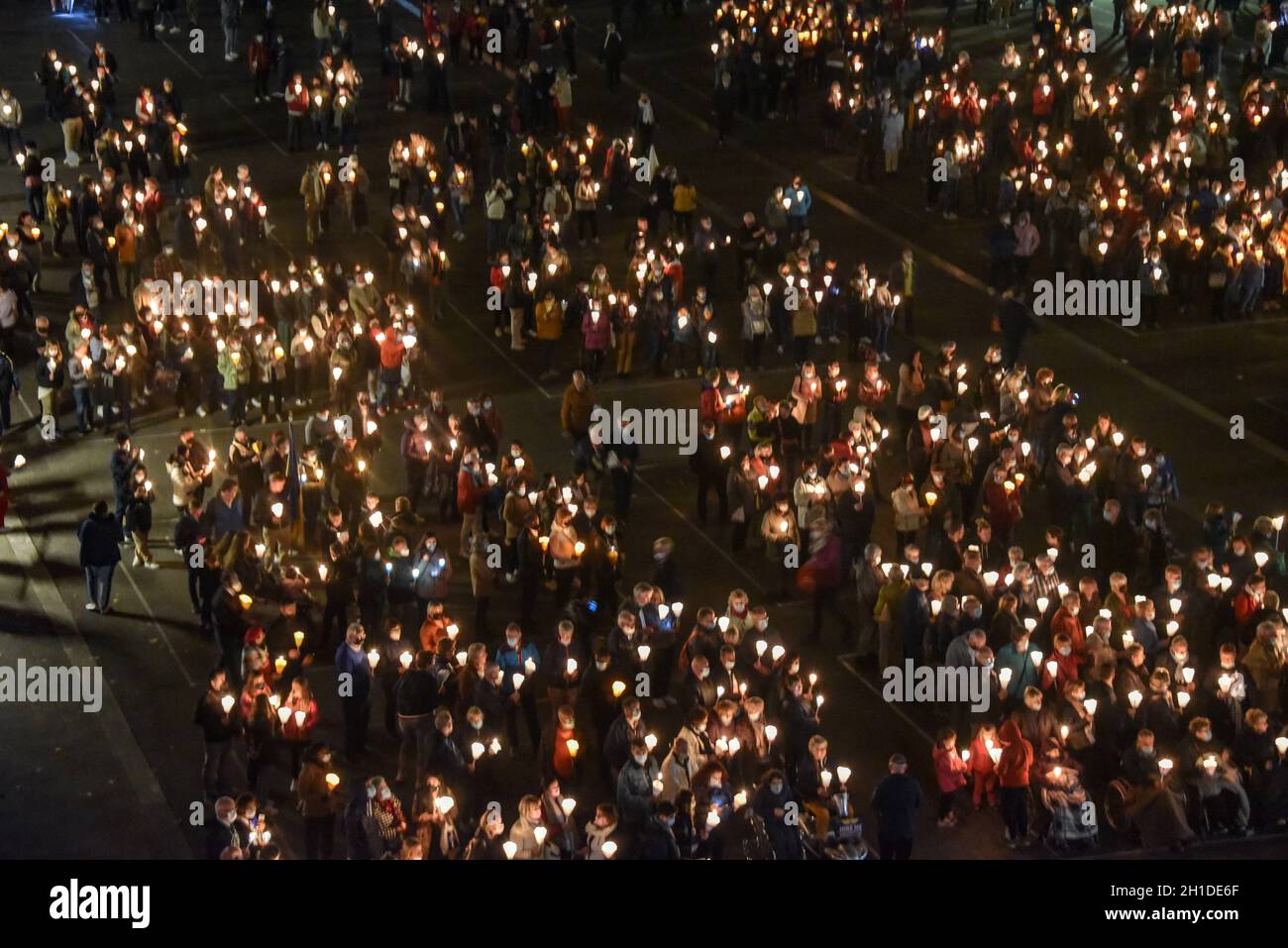 Lourdes, France - 9 Oct 2021: Pilgrims attend the Marian Torchlight ...