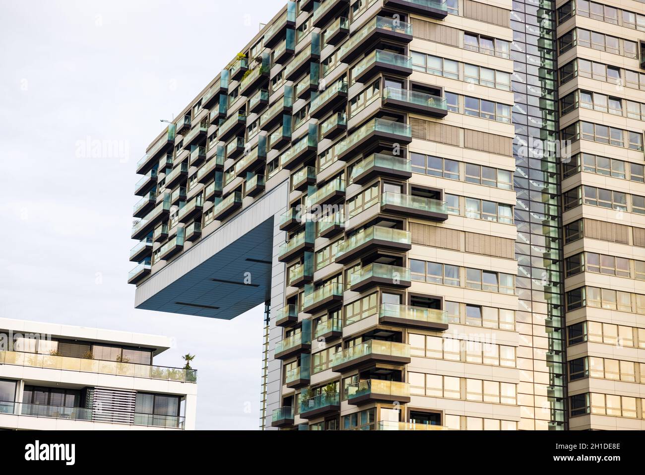 Eerie view of a futuristic high rise building in Cologne, Germany Stock ...