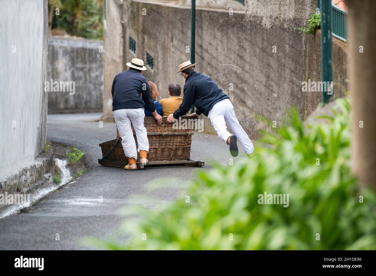 a traditional Monte sledge on the way from Monte to Funchal the city ...
