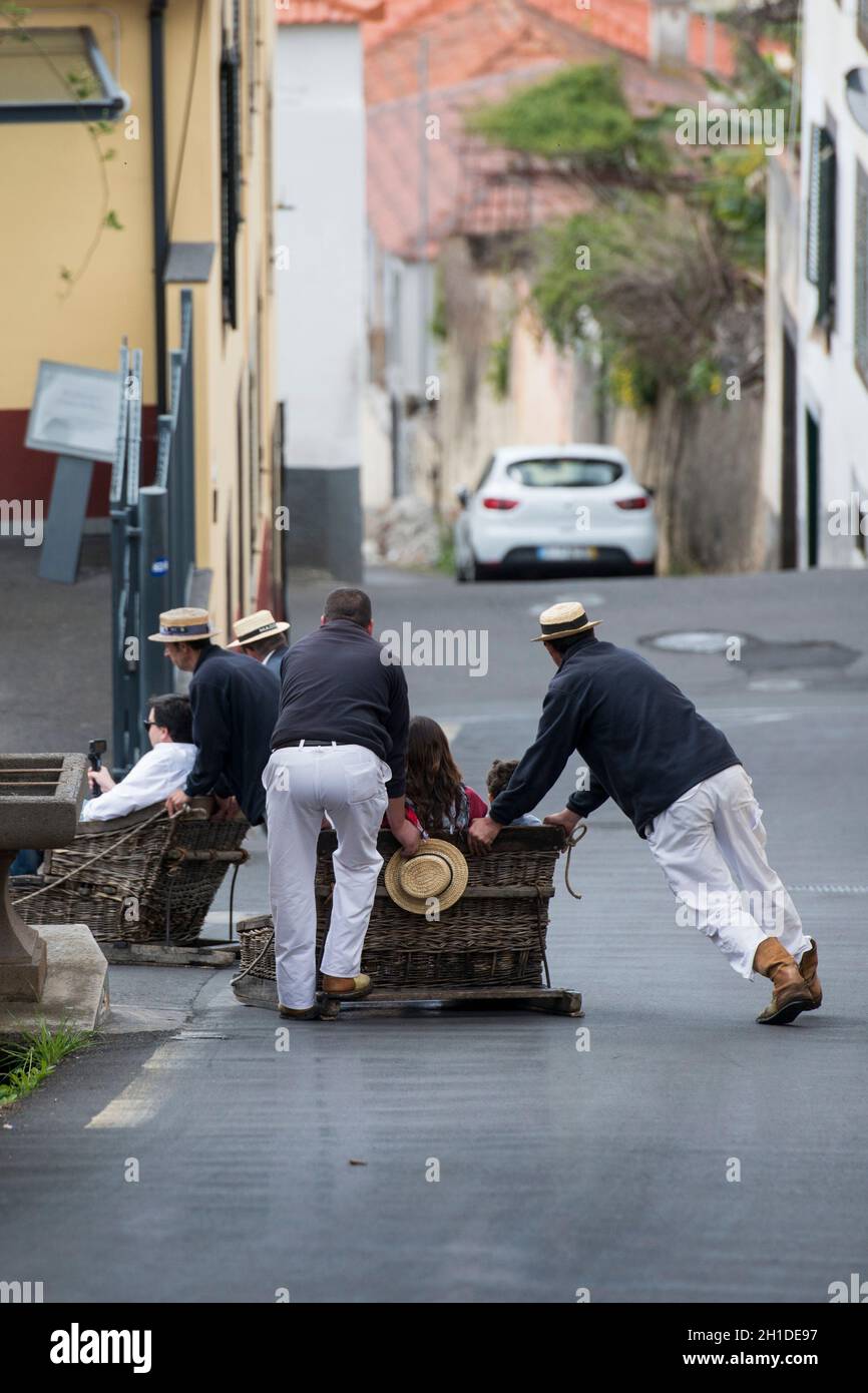 a traditional Monte sledge on the way from Monte to Funchal the city ...