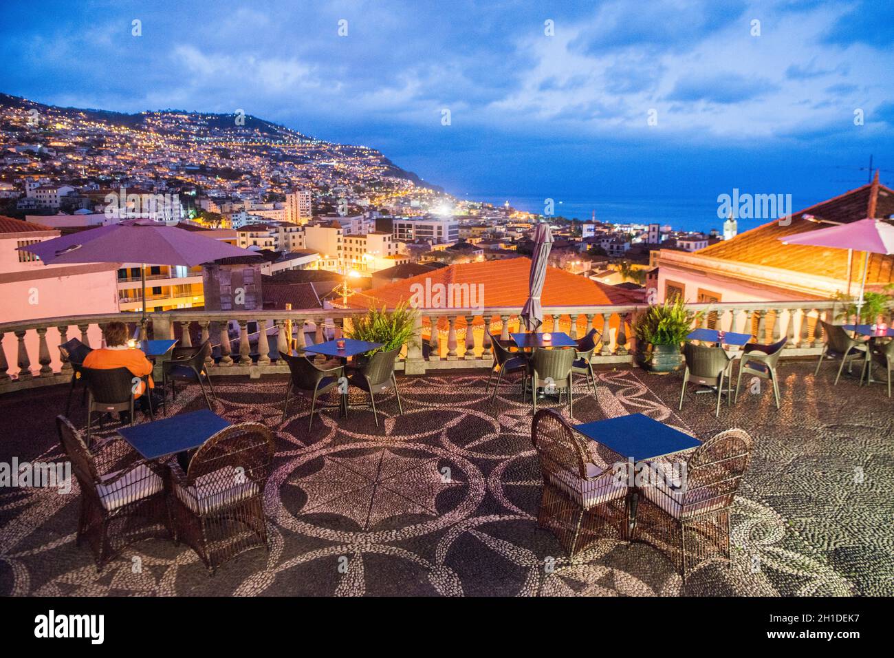 the city centre of Funchal at night on the Island Madeira of Portugal ...
