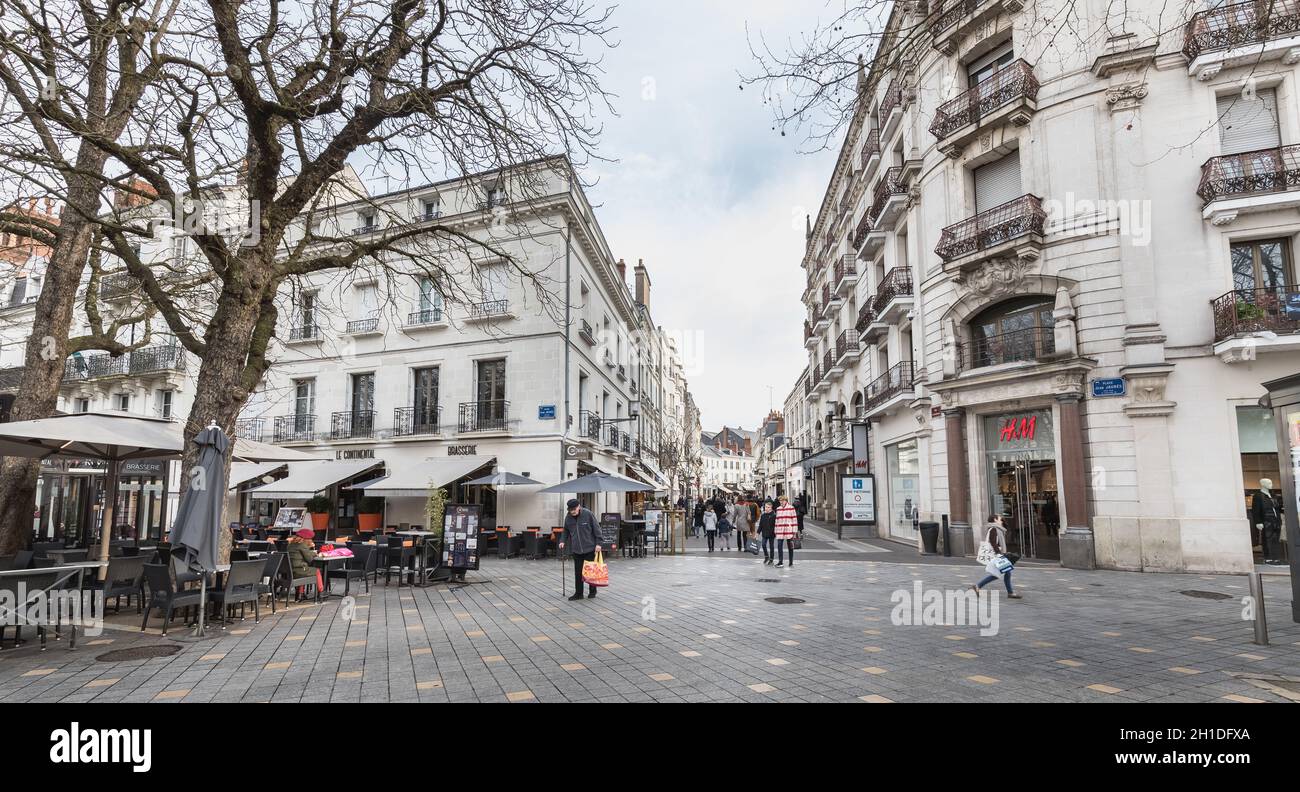 Tours, France - February 8, 2020: Street ambiance and architecture in a ...