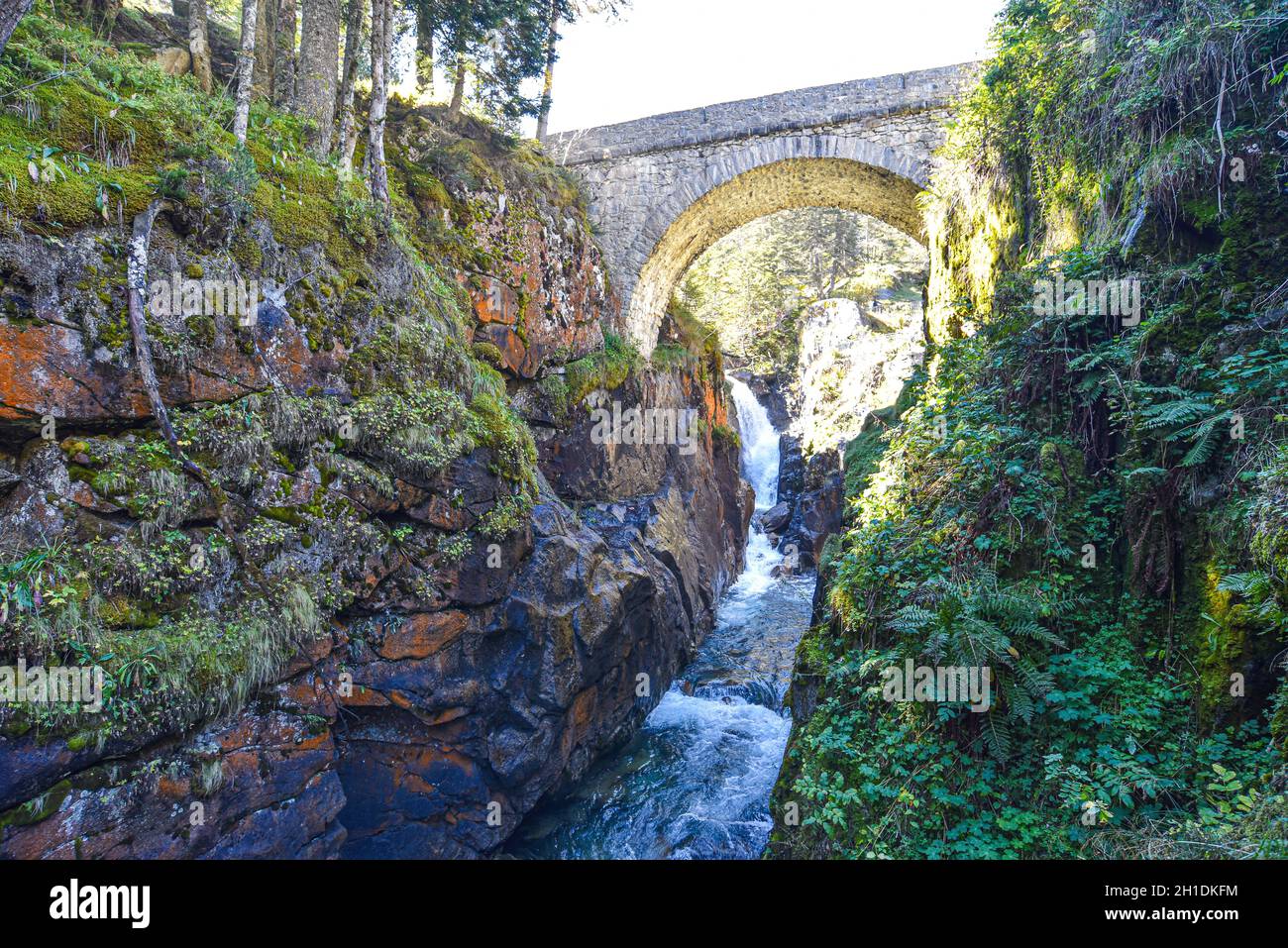 Cauterets, France - 10 Oct, 2021: The Pont d'Espagne bridge over the ...