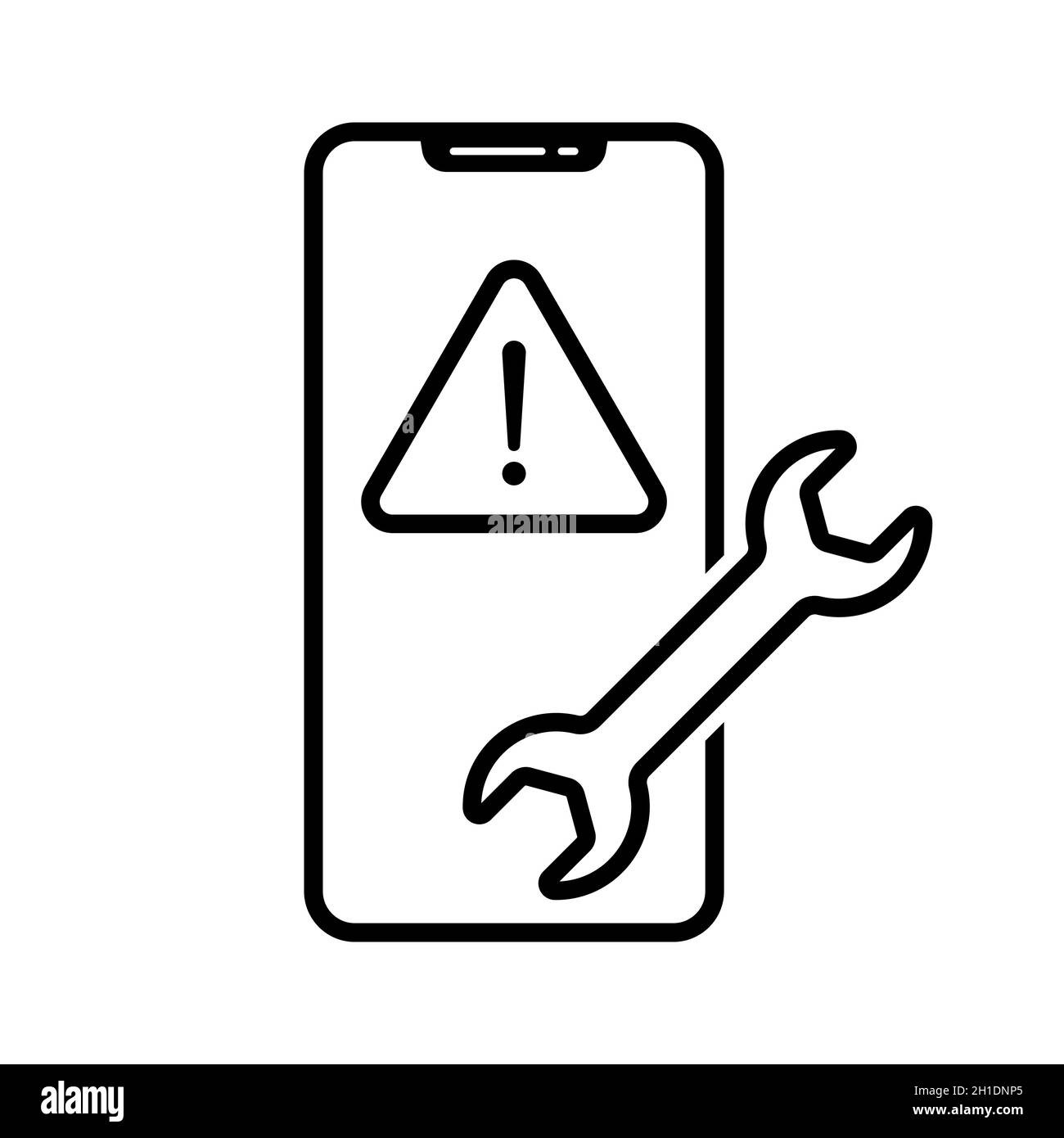 Smartphone repair icon. Wrench on mobile icon. Black linear icon ...