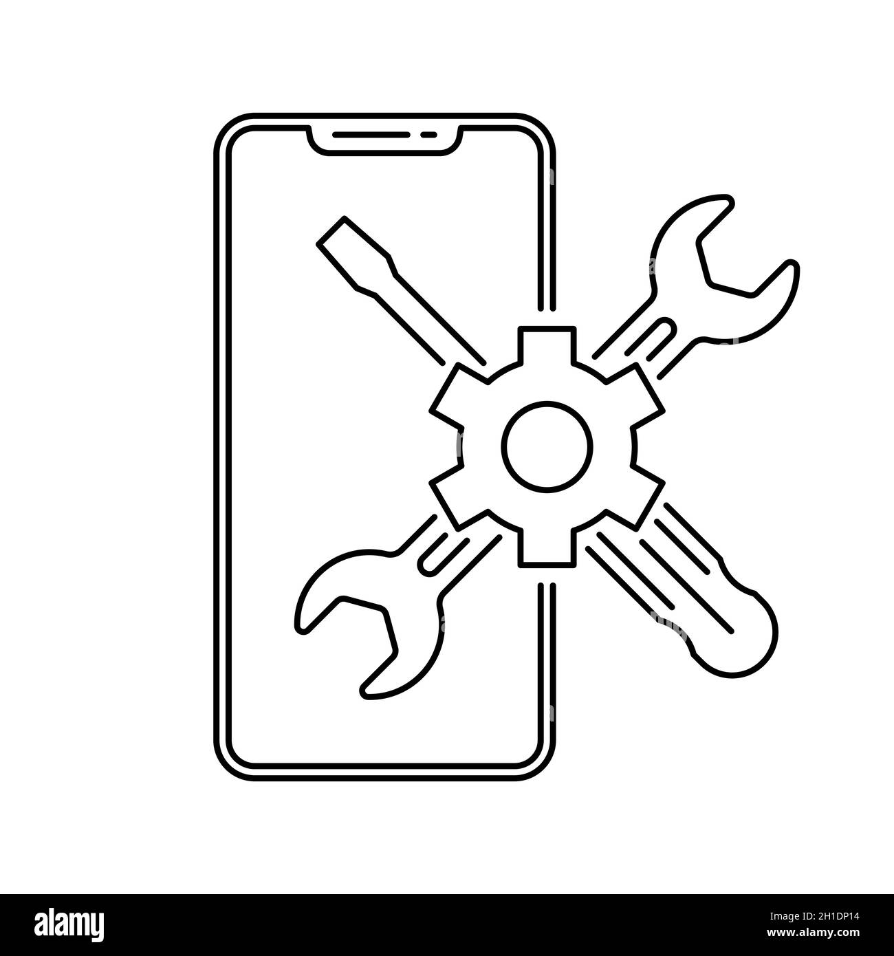 Smartphone repair icon. Screwdriver and wrench on mobile icon. Black ...