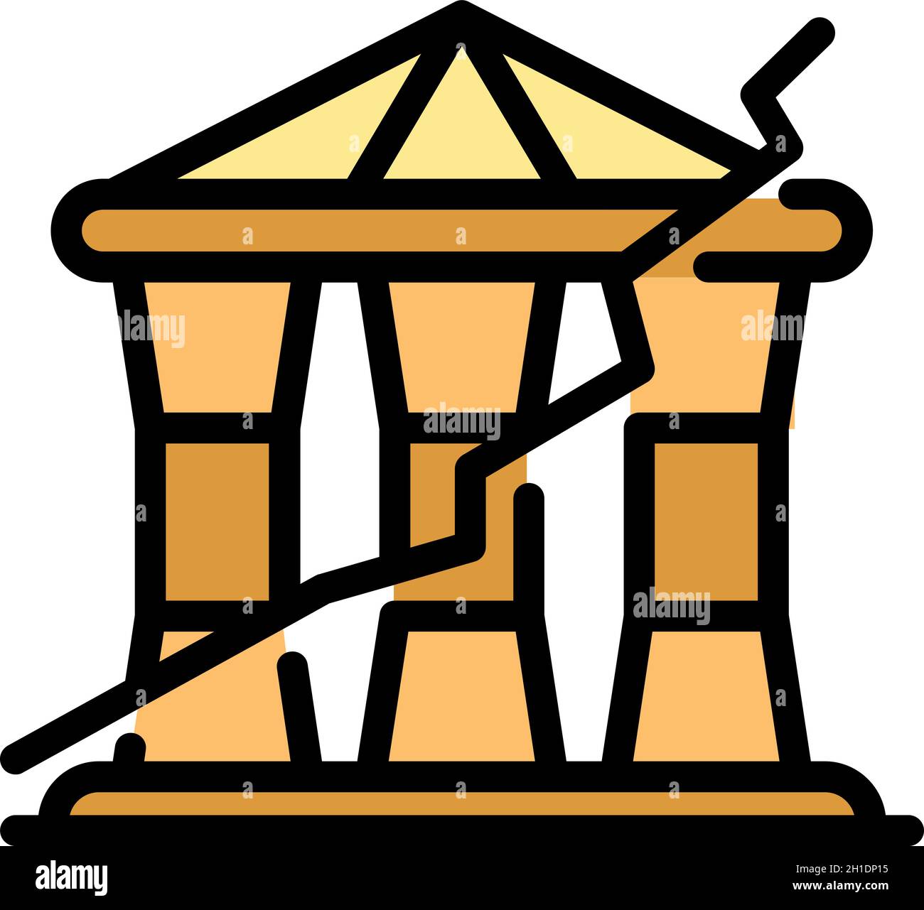 Bankrupt bank icon. Outline bankrupt bank vector icon color flat ...