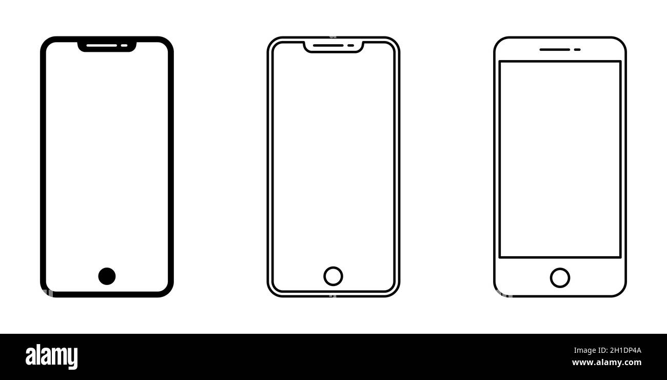 Phone icon. Set of linear smartphone icons on white background. Vector ...