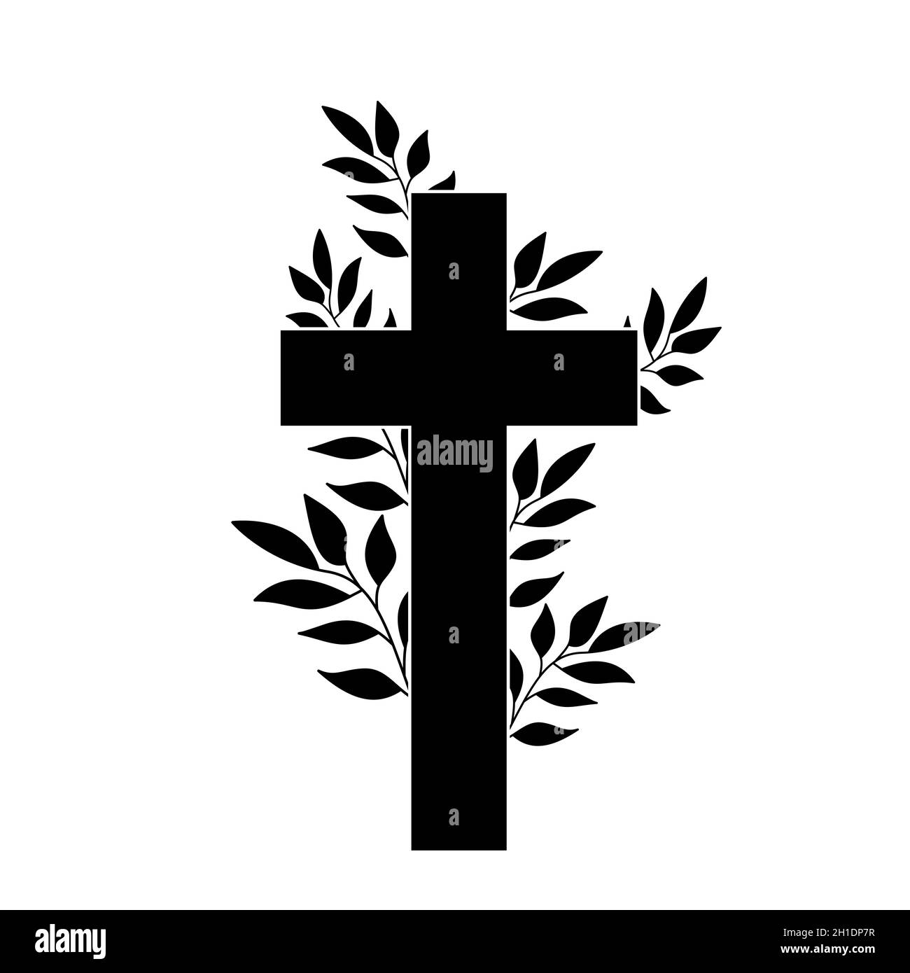 Christian cross with plant. Cross with flowers. Black design of ...
