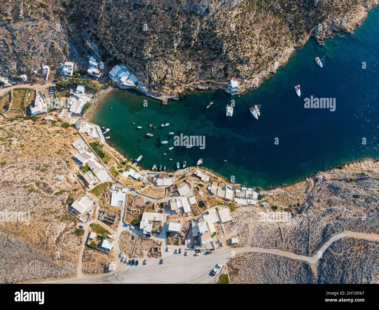Aerial view on Cheronissos bay and port, Sifnos greek island Stock ...