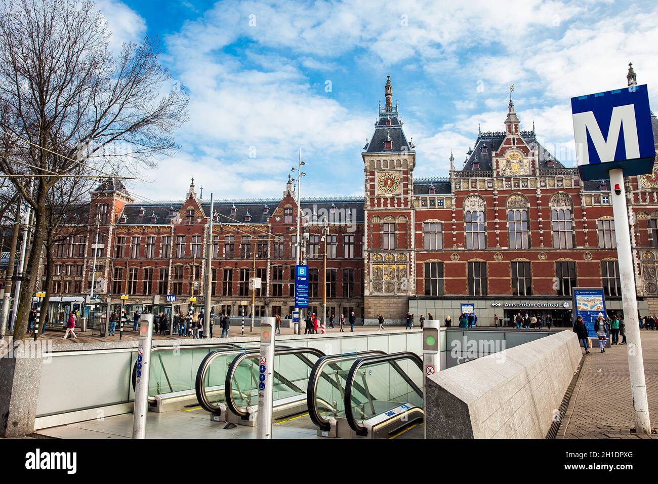AMSTERDAM, NETHERLANDS- MARCH, 2018: Amsterdam Centraal metro at the ...