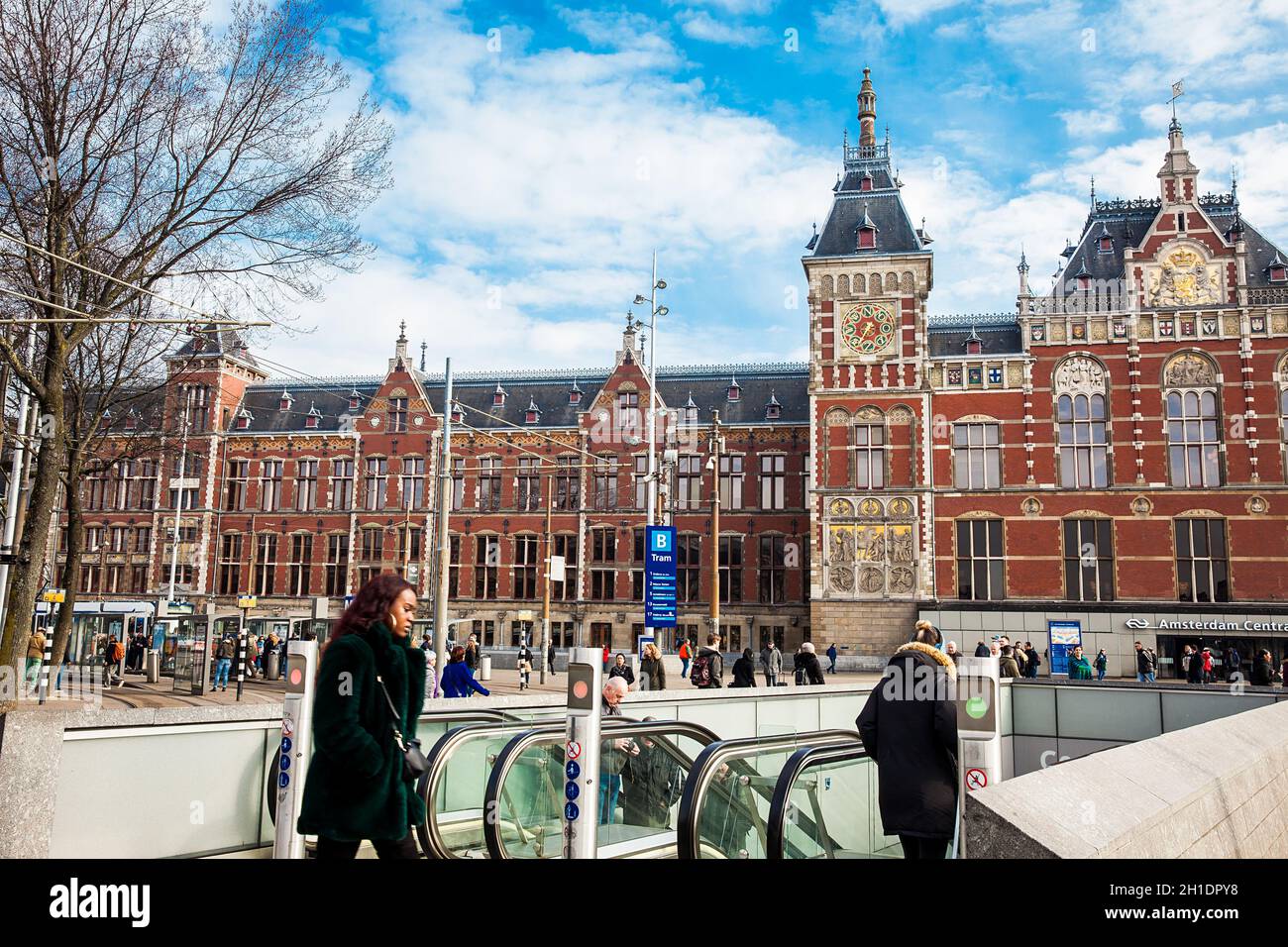 AMSTERDAM, NETHERLANDS- MARCH, 2018: Amsterdam Centraal metro at the ...
