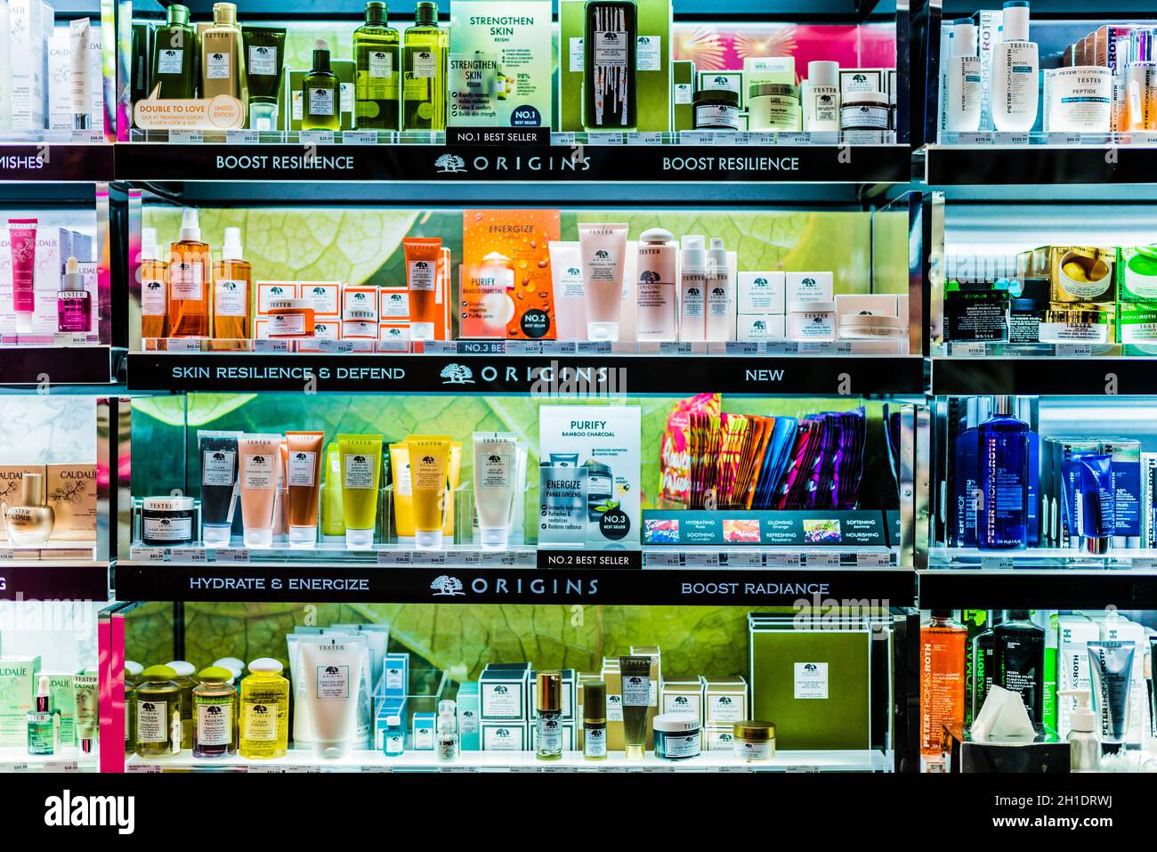 SINGAPORE - MAR 5, 2020: Cosmetics and skincare products on a store ...