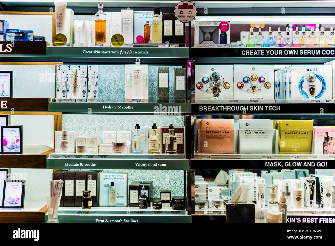 SINGAPORE - MAR 5, 2020: Cosmetics and skincare products on a store ...