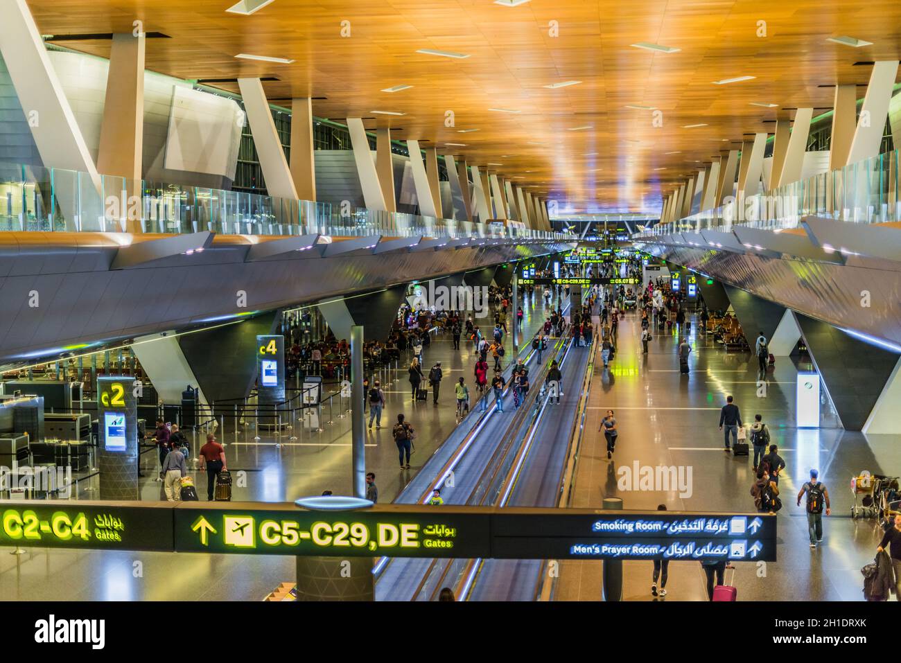DOHA, QATAR - FEB 28, 2020: Interior of Hamad International Airport in ...