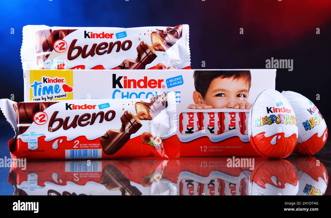 POZNAN, POL - APR 9, 2020: Products of Kinder Chocolate, a ...