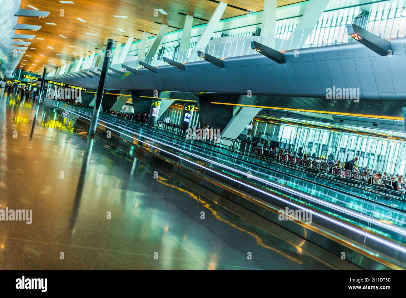 DOHA, QATAR - MAR 7, 2020: Interior of Hamad International Airport in ...